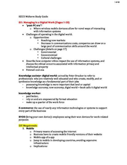 Introduction To Information Systems Qst Is 223 Midterm Exam Notes