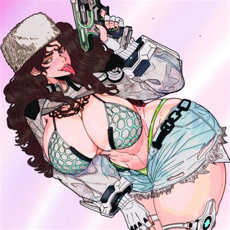 Rule 34 Big Breasts Bikini Top Blue Eyes Breasts Brown Hair Cybernetics Fingerless Gloves Luna