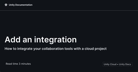 Add An Integration • Unity Cloud • Unity Docs