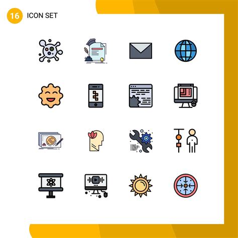16 Universal Flat Color Filled Line Signs Symbols Of Emojis Cookie Sms Web Globe Editable