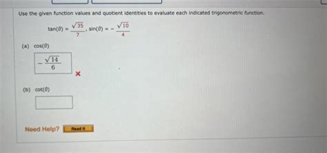 Solved Use The Given Function Values And Quotient Identities Chegg