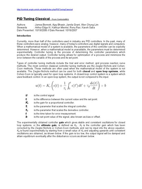 Pid Tuning Classical Pdf Control Theory Systems Theory