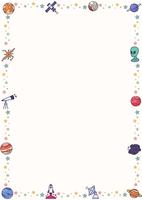 สีสัน ภาพประกอบ อวกาศ น่ารัก ขอบกระดาษ A4 Templates By Canva ภาพประกอบ สีสัน น่ารัก
