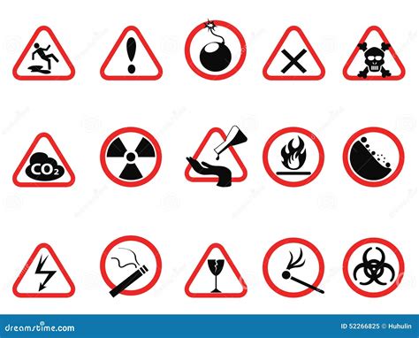 Danger Icons Set Triangular And Circle Warning Hazard Signs Stock