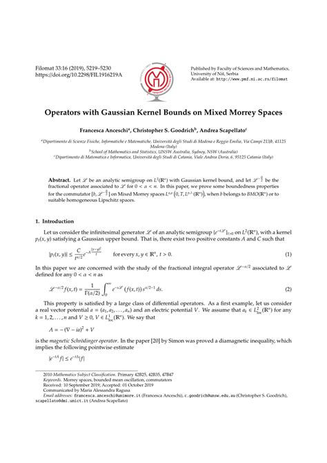 Pdf Operators With Gaussian Kernel Bounds On Mixed Morrey Spaces