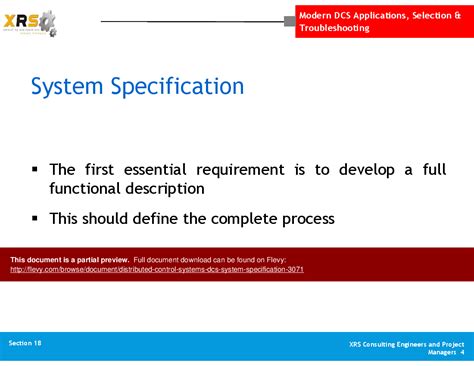 Distributed Control Systems Dcs System Specification Ppt Slide Deck