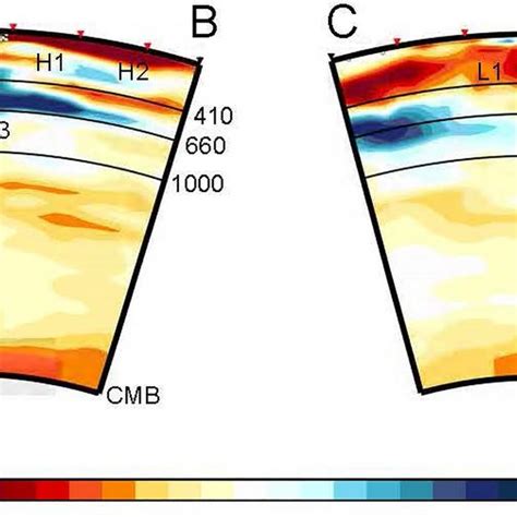 Vertical Sections Of P Wave Velocity Anomalies From Surface To The