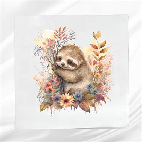 Sloth Fabric Panel Sloth Quilt Block Square Fabric Panel For Sewing