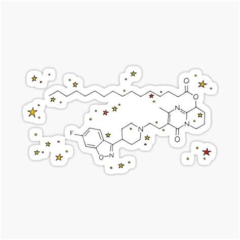 Paliperidone Palmitate Invega Sustenna Structural Formula With Red And Yellow Stars Sticker