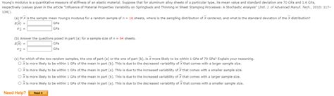Solved 134 E Xˉ σXˉ GPaGPa b Answer the questions posed Chegg com
