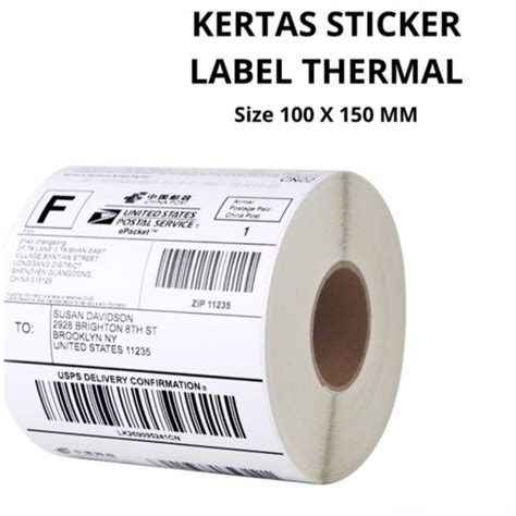 Isi 250 Pcs Kertas Lable Printer Thermal 100x150mm Sticker