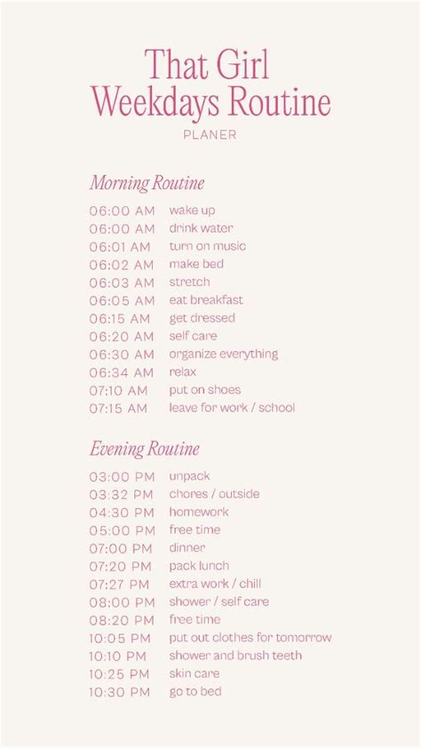 That Girl • Weekdays Routine Planner Routine Planner Morning Routine