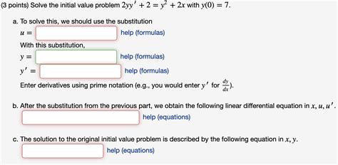 solved 3 points solve the initial value problem yy′ x x2 y2