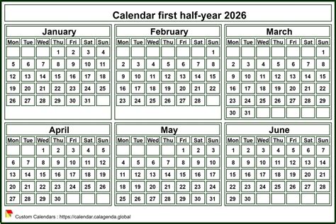 Calendar 2026 To Print Half Year Tiny Pocket Format White Background