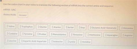 solved use the codon chart in your notes to translate the following