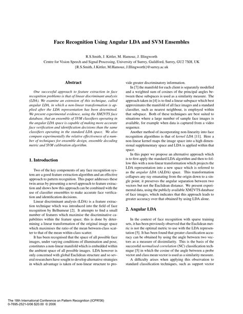 pdf face recognition using angular lda and svm ensembles