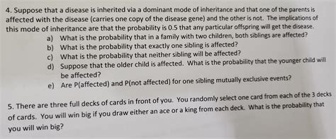 solved 4 suppose that a disease is inherited via a dominant