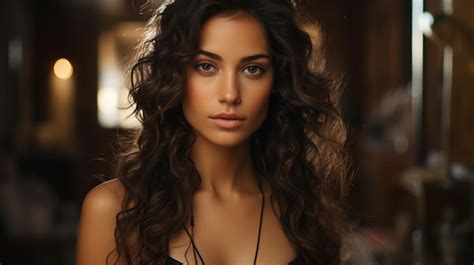 Premium Ai Image Beautiful Young Woman With Long Brown Wavy Hair