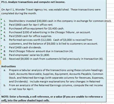 solved p3 1 analyze transactions and compute net income on