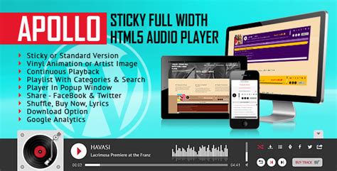 apollo sticky full width html5 audio player wordpress plugin by