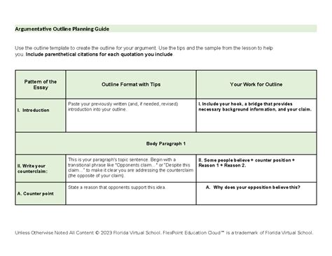 Argumentative Outline Planning Guide Argumentative Outline Planning