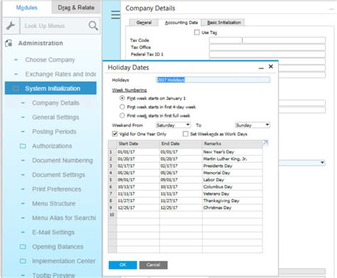 Setup Holiday Dates In SAP Business One SAP B1