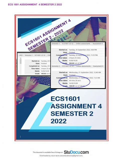 ECS 1601 ASSIGHNMENT 4 SEMESTER 2 2022 A GRADED 100 VERIFIED ECS 1601 ASSIGHNMENT 4
