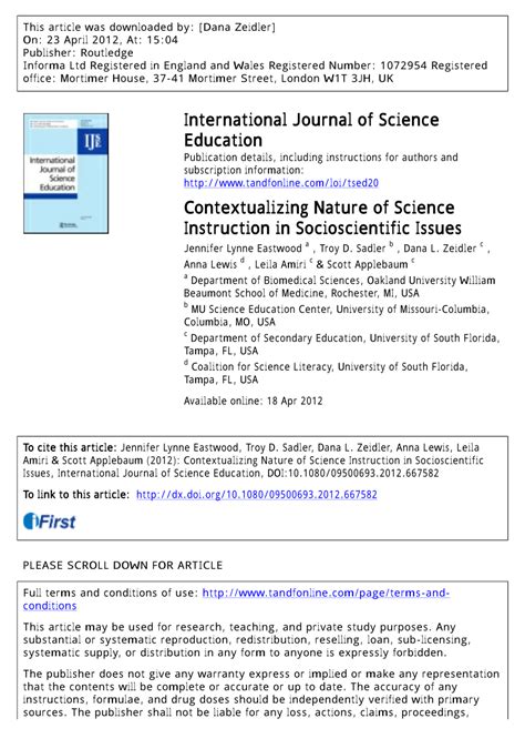 Pdf Contextualizing Nature Of Science Instruction In Socioscientific Issues