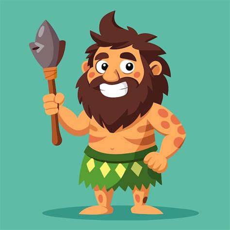 Premium Vector A Cartoon Of A Caveman With A Large Axe