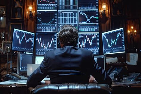 Premium Photo Businessman Analyzing Stock Market Data On Multiple