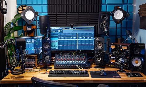 Premium Photo A Computer Set Up With Speakers And A Sound Board