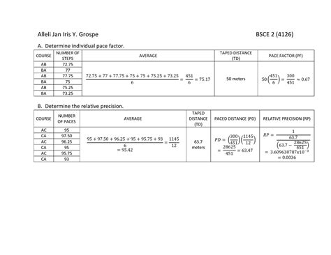 Pace Factor Surveying Alleli Jan Iris Y Grospe BSCE A Determine Individual Pace