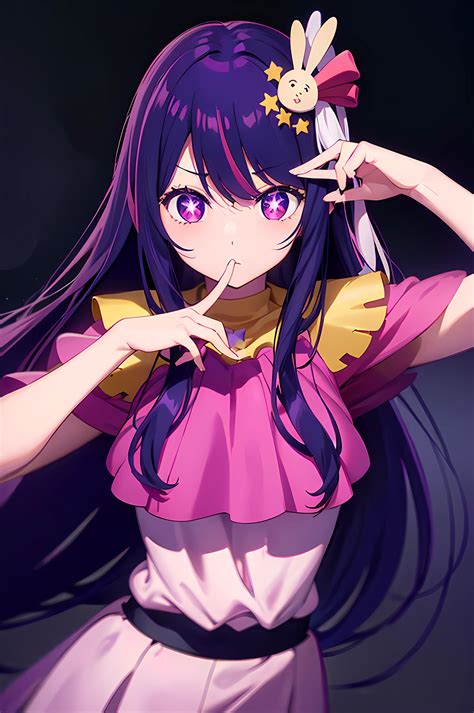 アニメの女の子、長い紫の髪、ピンクのドレス Seaart Ai
