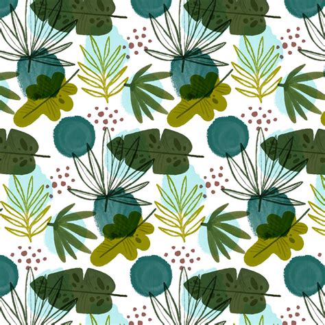Botanical Pattern With Different Leaves 257265 Vector Art At Vecteezy