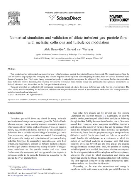 Pdf Numerical Simulation And Validation Of Dilute Turbulent Gas Particle Flow With Inelastic
