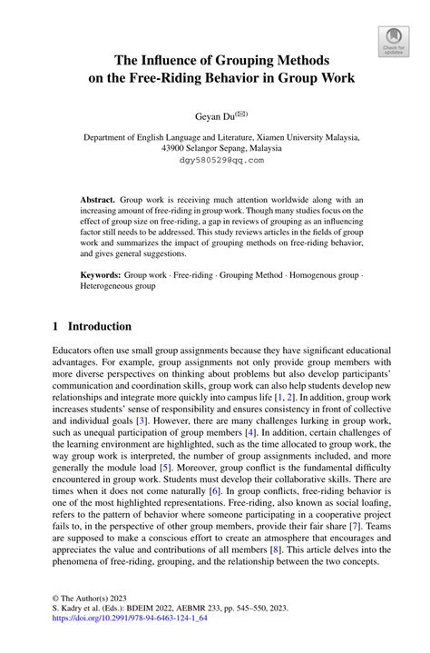 Pdf The Influence Of Grouping Methods On The Free Riding Behavior In