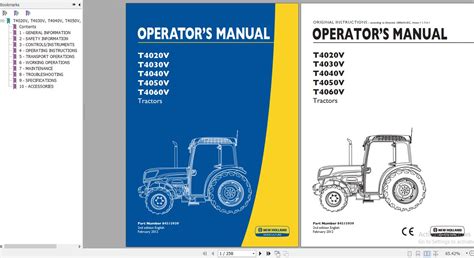 New Holland T4020v T4030v T4040v T4050v T4060v Tractor Operators Manual84515939