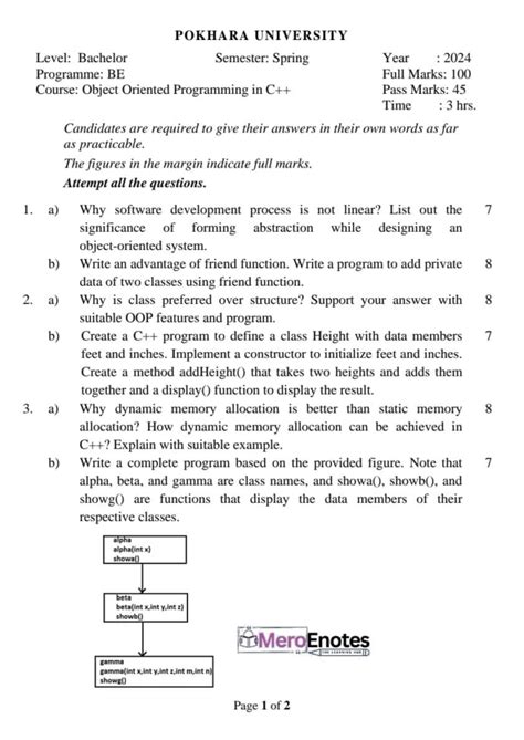 PU BE Civil Object Oriented Programming In C Question Paper Nd Semester Mero Enotes