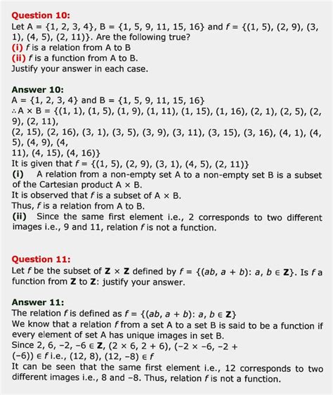 Mp Board Solution Class 11 Th Math Chapter 2 Relations And Functions