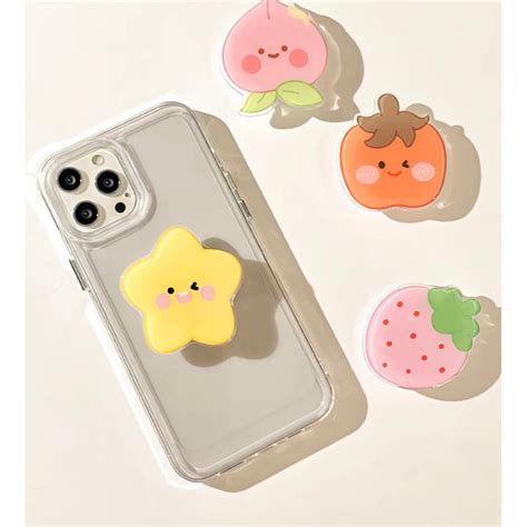 Popsocket Acrylic Korean Style Griptok Star And Peach Pop Socket Fruit Motif Phono Holder