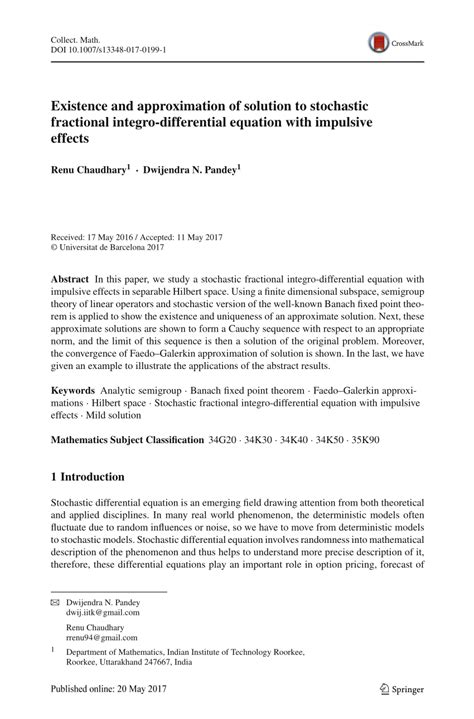 Pdf Existence And Approximation Of Solution To Stochastic Fractional