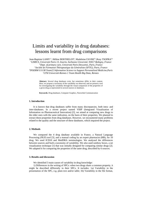 Pdf Limits And Variability In Drug Databases Lessons Learnt From Drug Comparisons