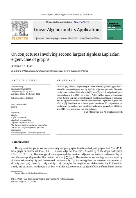 Pdf On Conjectures Involving Second Largest Signless Laplacian Eigenvalue Of Graphs