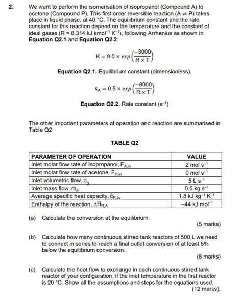 Solved We Want To Perform The Isomerisation Of Isopropanol Chegg