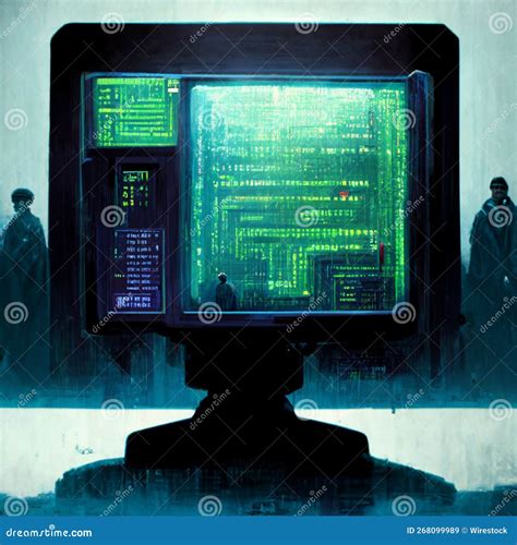 Digital Illustration Of A Computer Screen With Green Codes Monitor