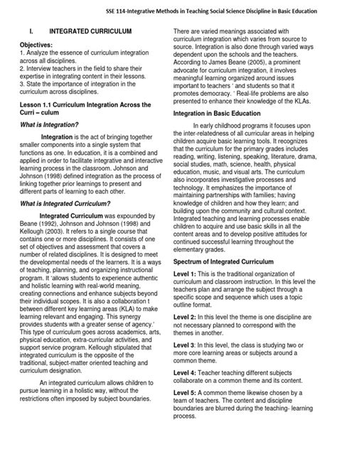 Sse 114 Integrative Methods In Teaching Social Science Discipline In