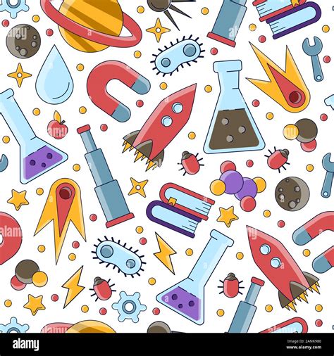 Science Flat Seamless Pattern With Scientific Elements Molecule Atom