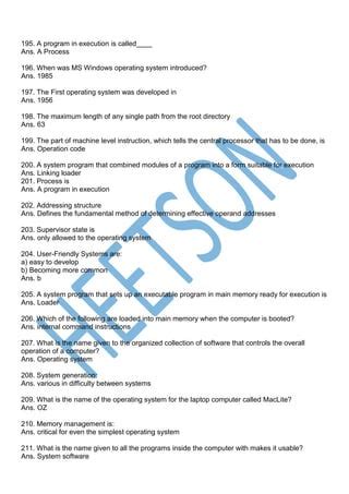 Operating System MCQ OS Most Important Question PDF