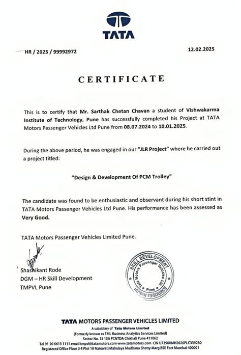 Sarthak Chavan On Linkedin Internshipcomplete Tatamotors