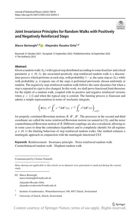 Pdf Joint Invariance Principles For Random Walks With Positively And Negatively Reinforced Steps
